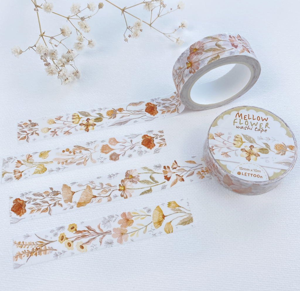 Mellow Flower with vertical floral print Washi tape - Daphne's Diary